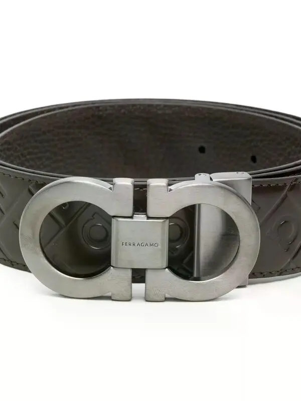 FERRAGAMO Gancini Monogram Embossed Leather Belt