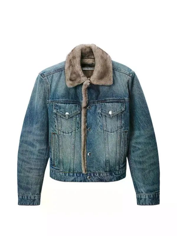 Alexander Wang Denim Jacket With Faux Mink Lining - Blue