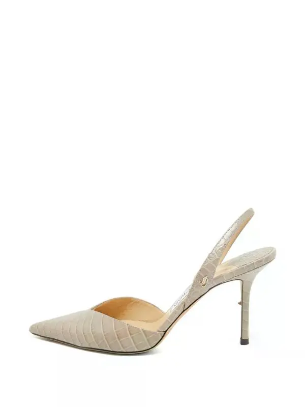 JIMMY CHOO Thandi Croc-embossed Leather Slingback High Stiletto Heel Mules - Grey