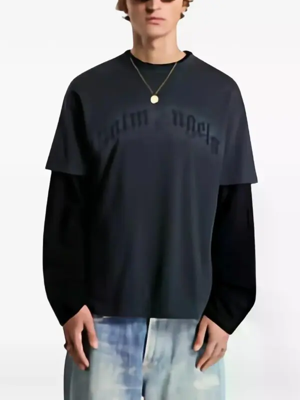 Palm Angels Logo-patch Layered-sleeve T-shirt - Black