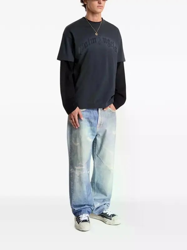 Palm Angels Logo-patch Layered-sleeve T-shirt