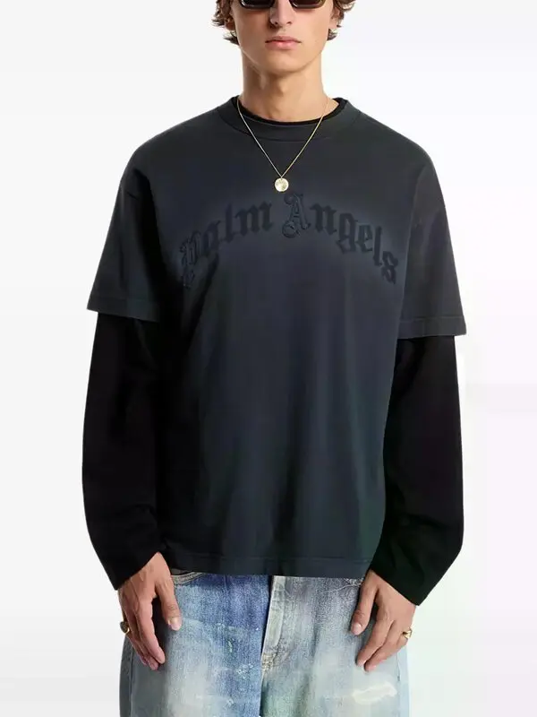 Palm Angels Logo-patch Layered-sleeve T-shirt