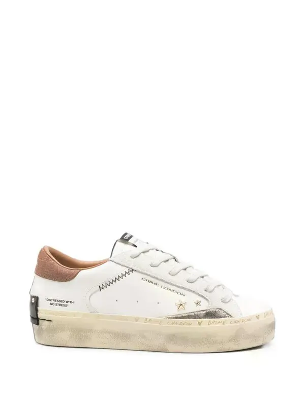 CRIME LONDON Distressed Star Patch Sneakers - White
