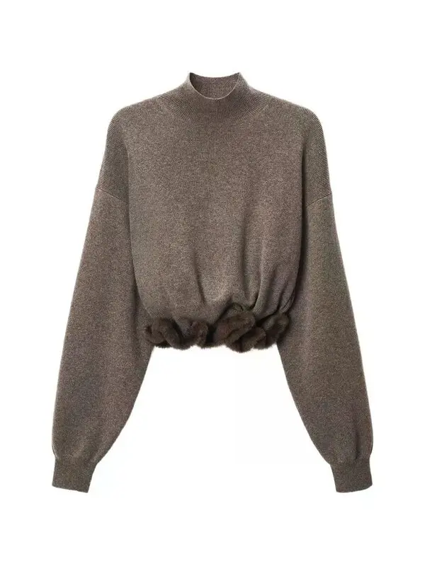 Alexander Wang Turtleneck W/ Wired Faux Mink Trim - Brown
