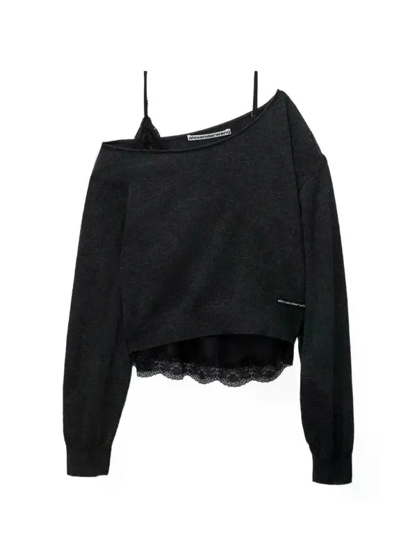 Alexander Wang Off-shoulder Lace-trim Sweater - Grey