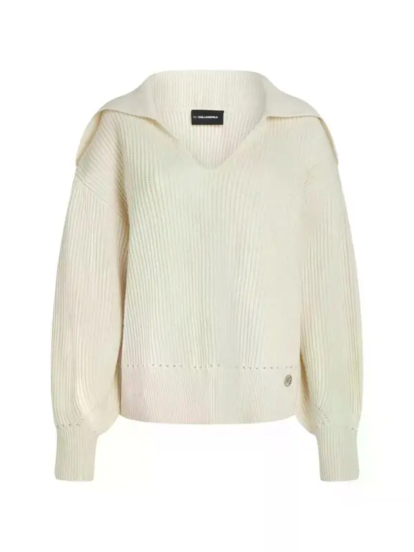 Karl Lagerfeld Wide-collar V-neck Sweater - Neutrals