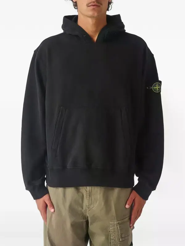 Stone Island 6100023 Brushed Organic Cotton Fleece Hooded Sweatshirt - Black