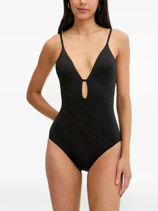 Michael Kors Rhinestone-embellished V-neck One Piece Swimsuit - Black