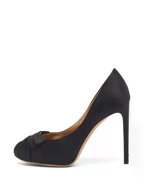 FERRAGAMO Satin Bow Detail Platform Pumps - Black