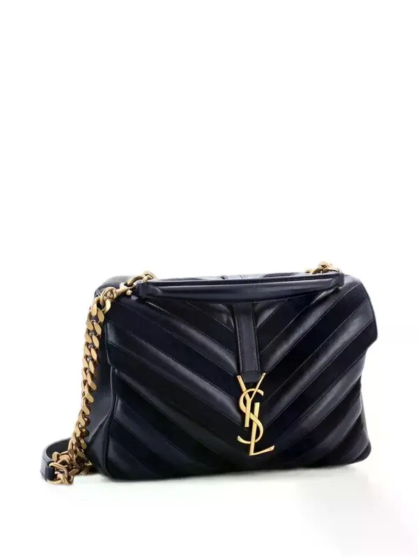 Saint Laurent Classic Monogram College Bag Matelasse Chevron Leather And Suede Medium Shoulder Bag - Blue