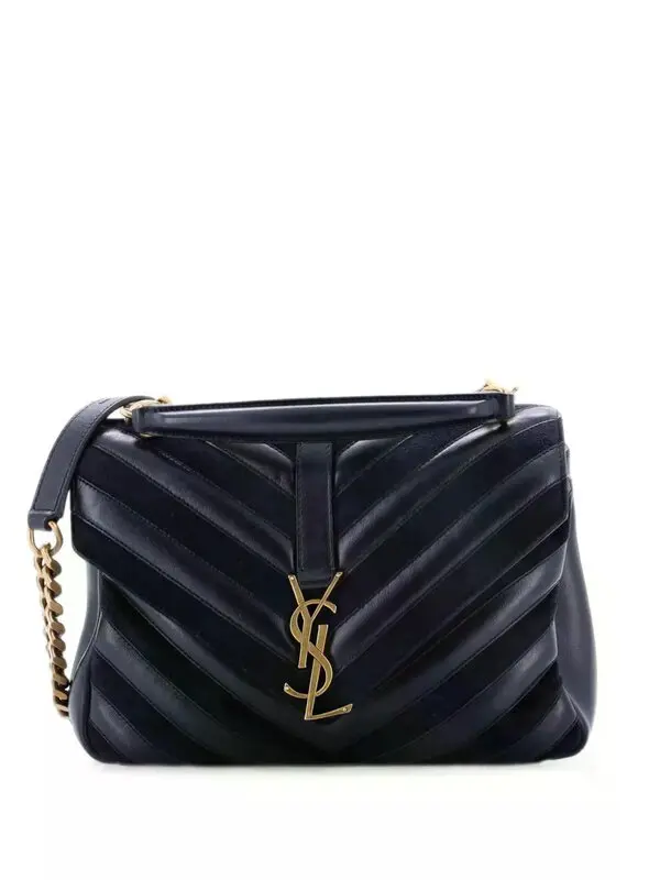 Saint Laurent Classic Monogram College Bag Matelassé Chevron Leather And Suede Medium Shoulder Bag - Blue
