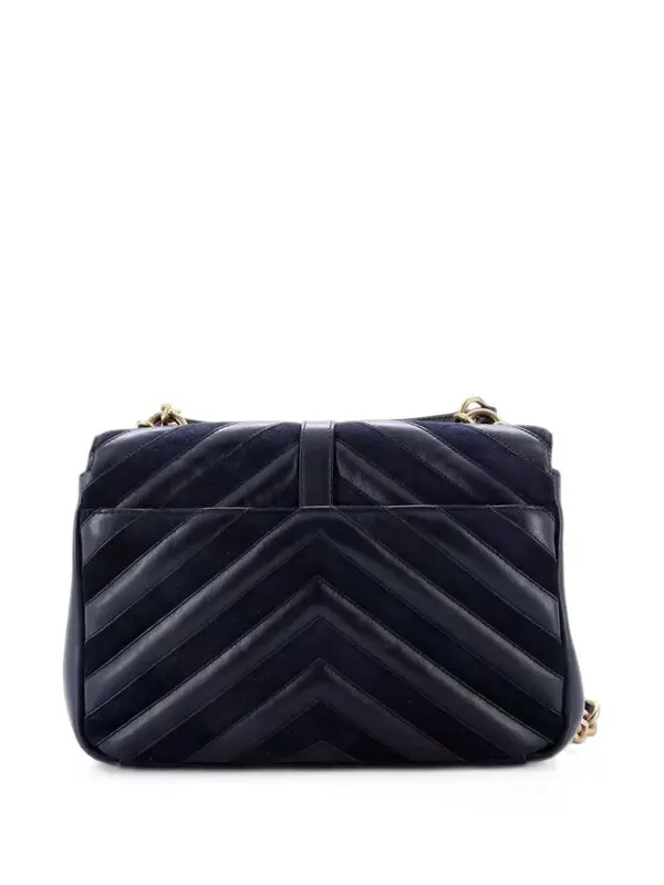 Saint Laurent Classic Monogram College Bag Matelassé Chevron Leather And Suede Medium Shoulder Bag - Blue