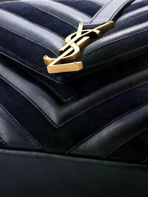 Saint Laurent Classic Monogram College Bag Matelassé Chevron Leather And Suede Medium Shoulder Bag - Blue