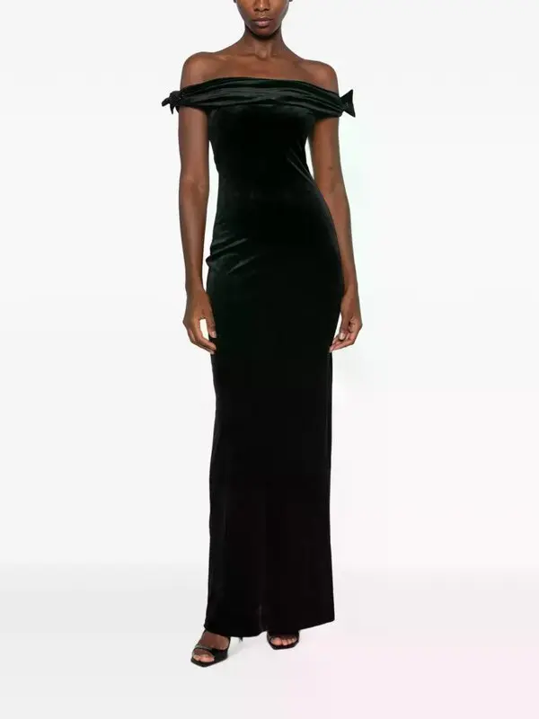 TWENTY FOURHAITCH Zoran Off-shoulder Bow-detail Maxi Dress - Black