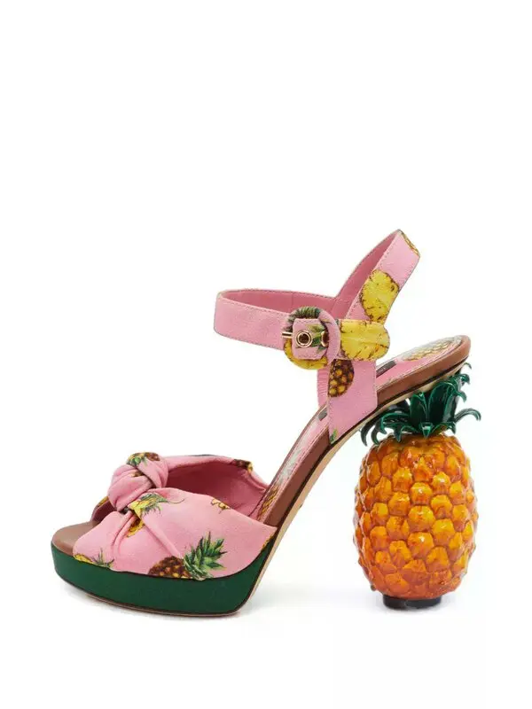Dolce & Gabbana Pineapple Print Sculptural Heel Sandals - Pink