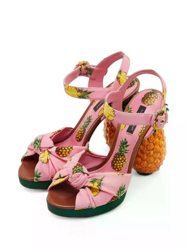 Dolce & Gabbana Pineapple Print Sculptural Heel Sandals