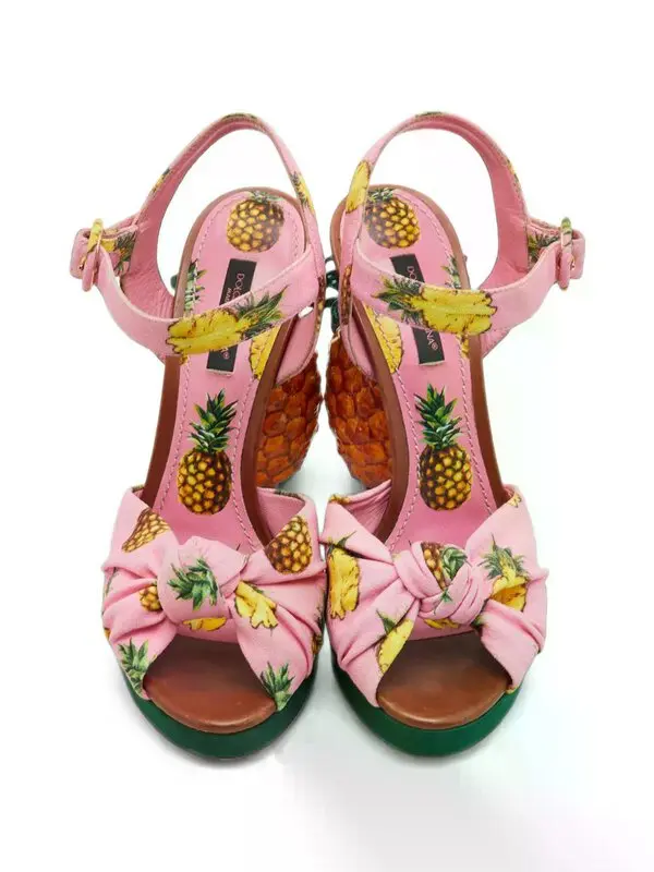 Dolce & Gabbana Pineapple Print Sculptural Heel Sandals