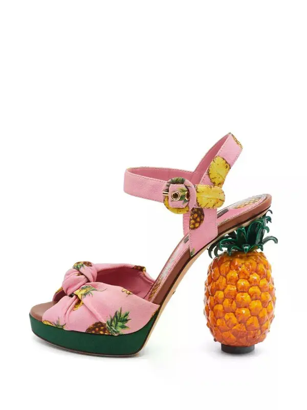 Dolce & Gabbana Pineapple Print Sculptural Heel Sandals - Pink