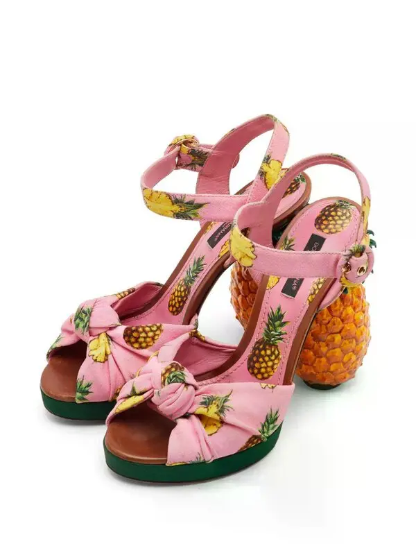 Dolce & Gabbana Pineapple Print Sculptural Heel Sandals