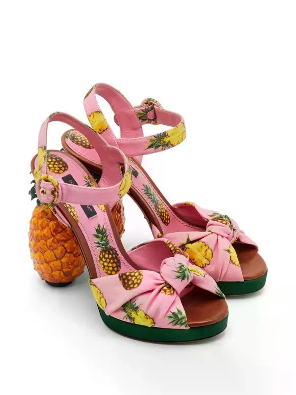 Dolce & Gabbana Pineapple Print Sculptural Heel Sandals