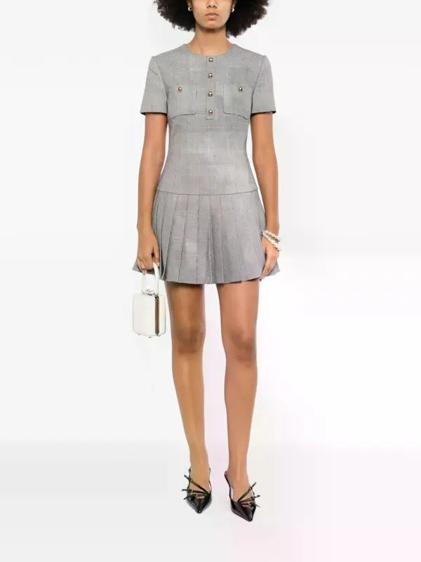 SELF-PORTRAIT Check Pleated Dress - Grey
