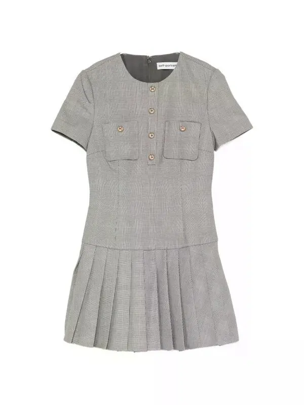 SELF-PORTRAIT Check Pleated Dress With Gold-tone Hardware