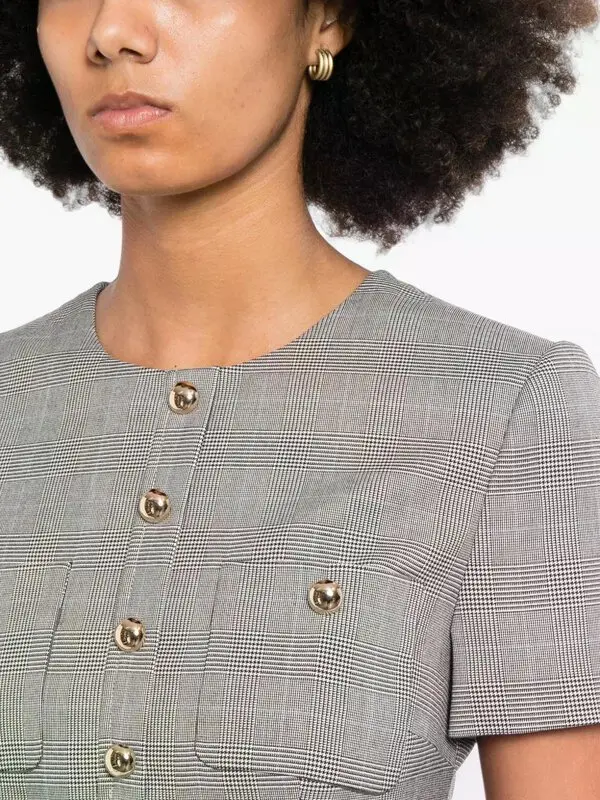 SELF-PORTRAIT Check Pleated Dress With Gold-tone Hardware