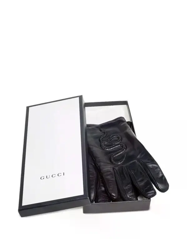 Gucci Leather Snake-embossed Gloves