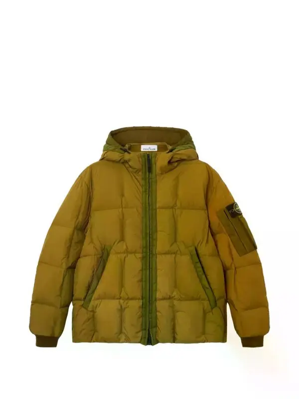 Stone Island Down Jacket With Hood And Zipper Closure