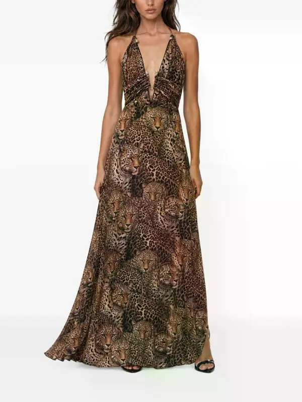 Philipp Plein Leopard Print Halterneck Maxi Dress - Brown