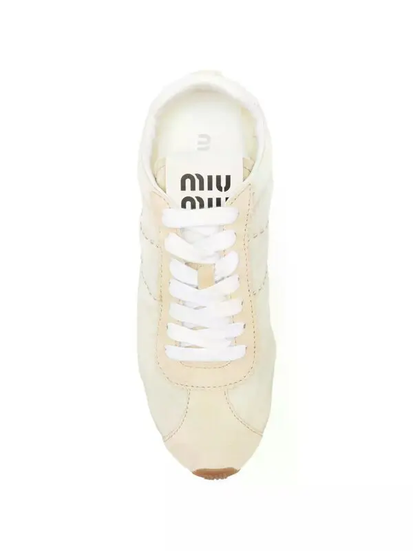 Miu Miu Ecru Silk Finish Topstitched Sneakers