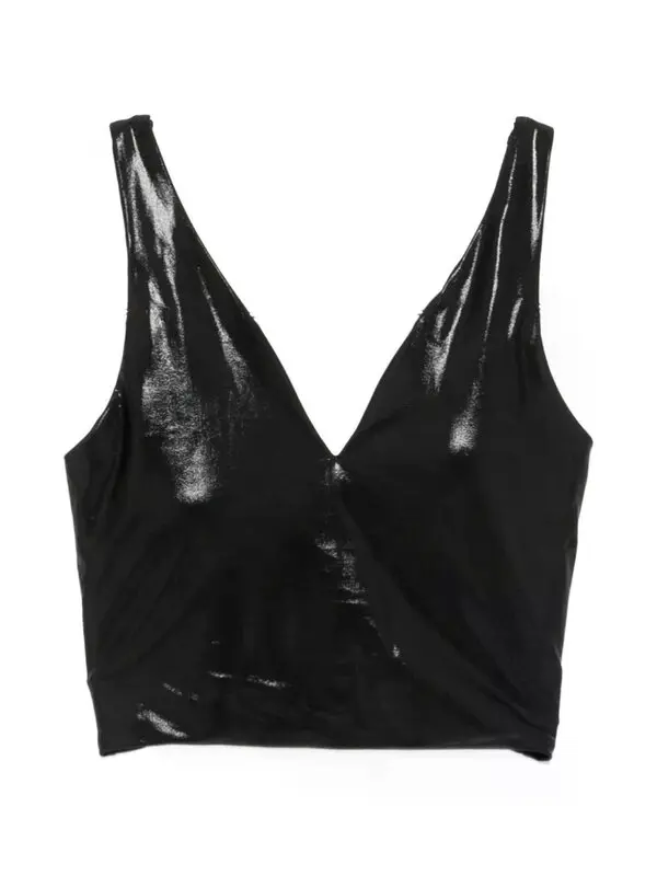 MACRON O.n.e. V-neck Cropped Top With Logo Plaque - Black