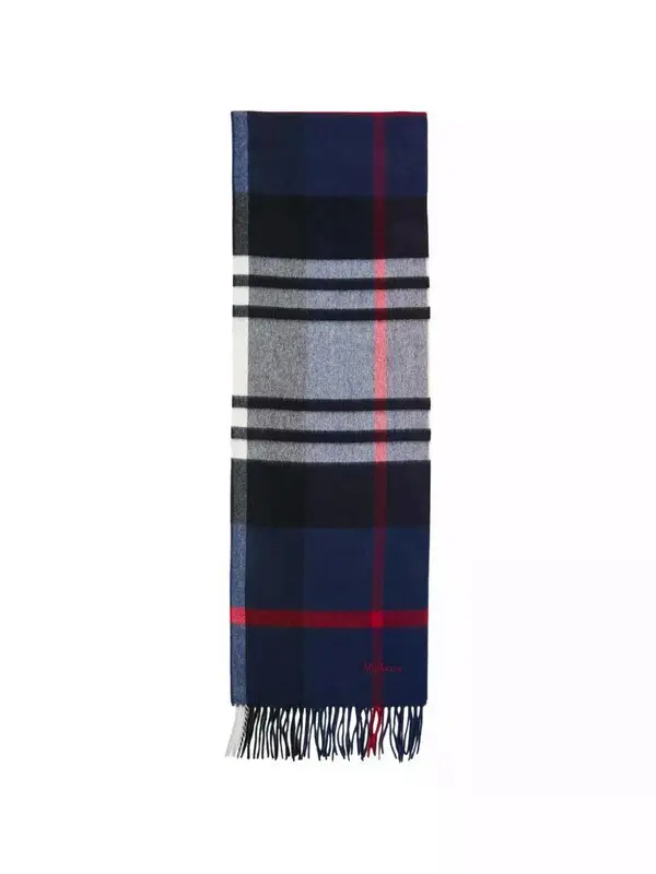 Mulberry Check-pattern Fringed Scarf - Blue