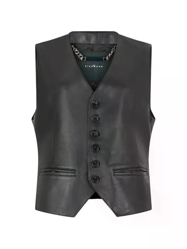 John Richmond Chain-detail Leather Waistcoat - Black