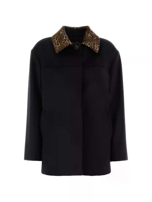 Max Mara Calamo Leopard-print Collar Coat - Blue
