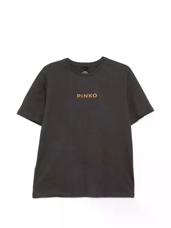 Pinko Logo Print Rhinestone Embellished T-shirt - Grey