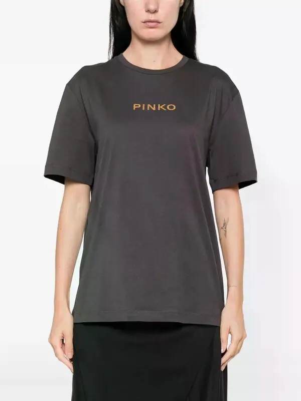 Pinko Logo Print Rhinestone Embellished T-shirt