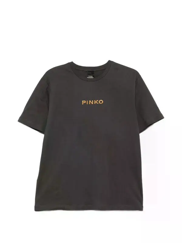 Pinko Logo Print Rhinestone Embellished T-shirt - Grey