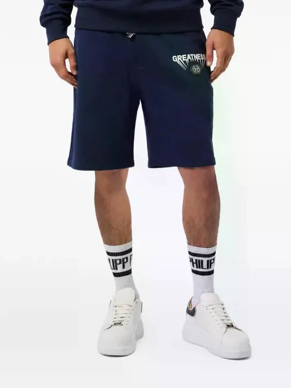 Philipp Plein Fleece Shorts With Logo Detail - Blue