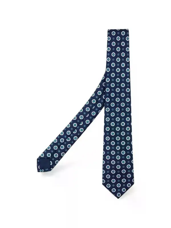 Kiton Geometric-print Silk Tie - Blue