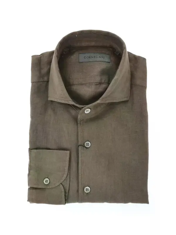 Corneliani Linen French-collar Shirt - Brown