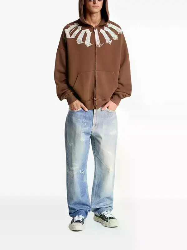 Palm Angels Logo-print Zip-up Hoodie - Brown