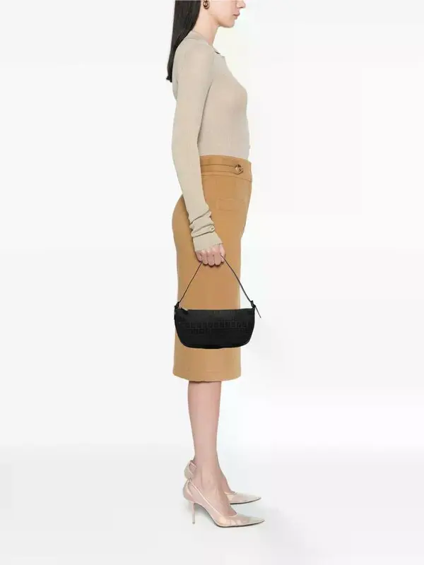 Fendi Zucchino Canvas Shoulder Bag - Black