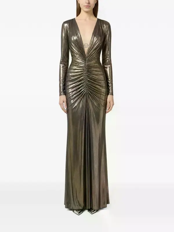 Philipp Plein Shiny Long Dress - Gold