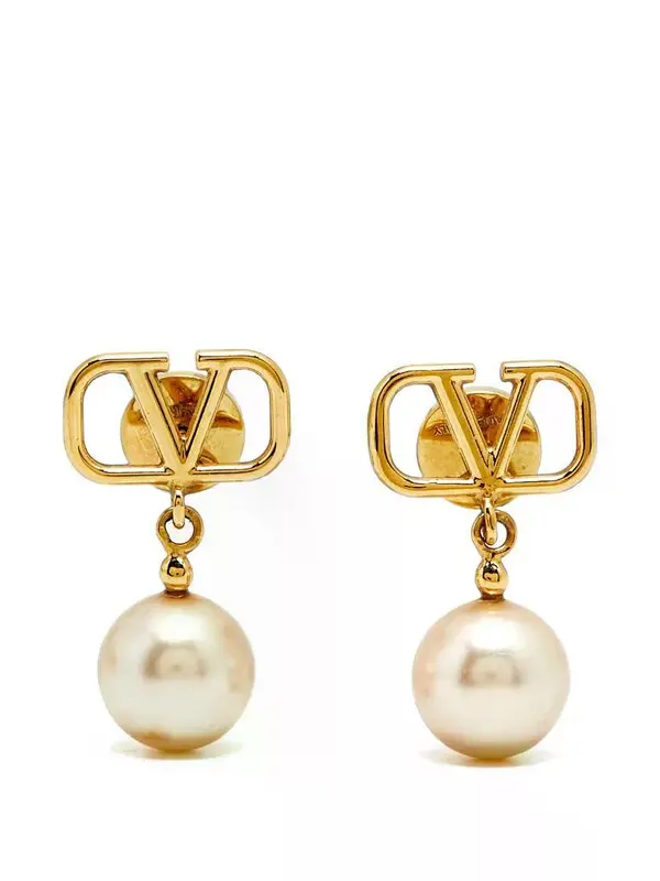Valentino Garavani Vlogo Pearl Drop Earrings - Gold