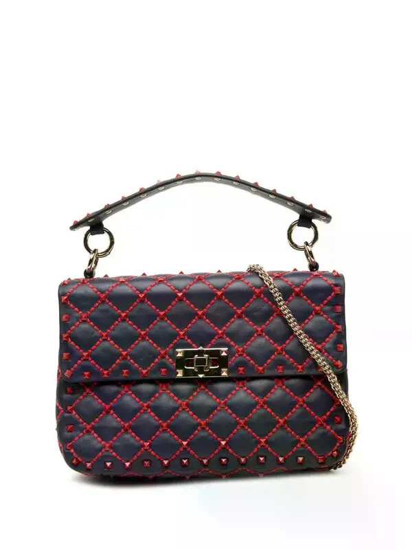 Valentino Garavani 2000-2017 Medium Nappa Rockstud Spike Satchel - Blue