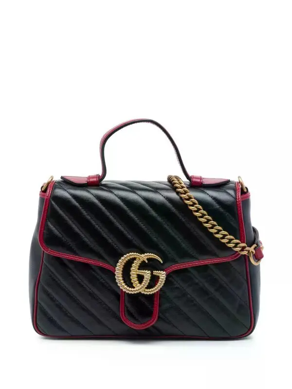 Gucci 2016-2026 Small Gg Marmont Matelasse Leather Torchon Top Handle Bag Satchel - Black