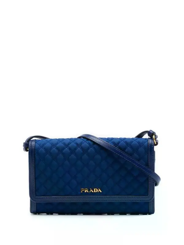 Prada 2013-2026 Impuntu Tessuto Wallet On Strap Crossbody Bag - Blue