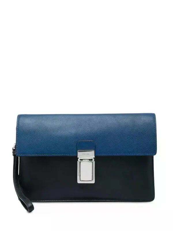 Prada 2000-2013 Bicolor Saffiano Push Lock Clutch Bag