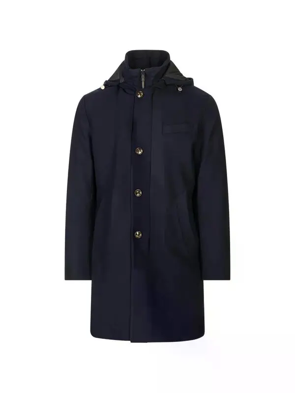 MONTECORE Hooded Button-fastening Long Sleeve Coat